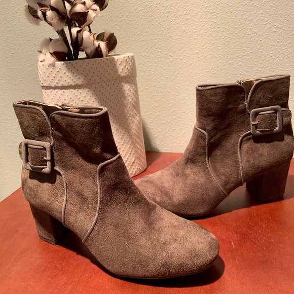 White Mountain | Shoes | Suede Olive Green Short Boots With Heel | Poshmark